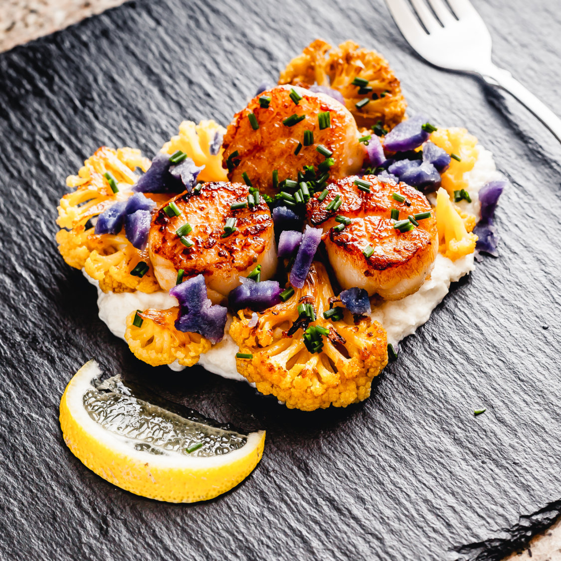 Sous Vide Scallops, Cauliflower and Brown Butter Tahini Sauce ...